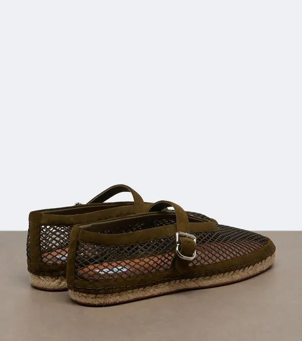 Alaïa Suede-trimmed Fishnet Espadrilles - Green