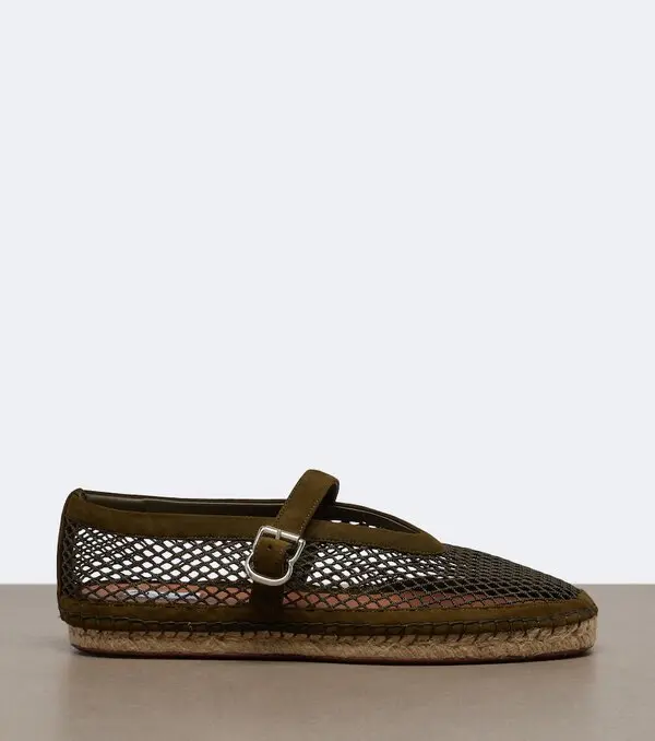 Alaïa Suede-trimmed Fishnet Espadrilles - Green
