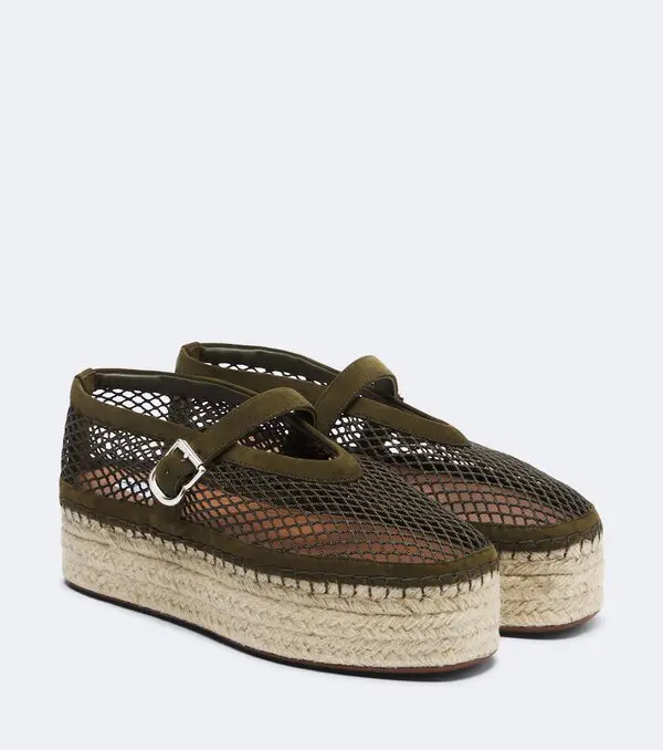 Alaïa Suede-trimmed Fishnet Espadrilles - Green