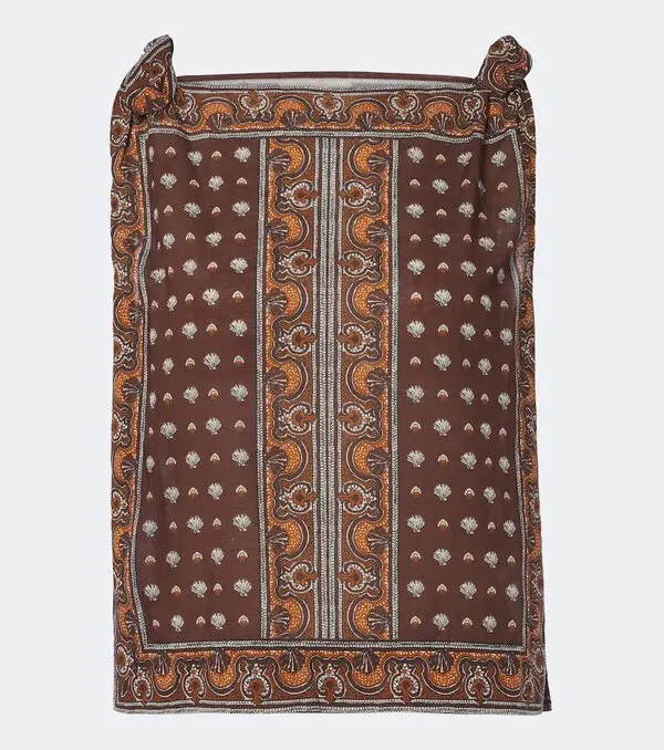 DÔEN Amalia Printed Cotton Voile Top With Tie Shoulder Straps - Brown