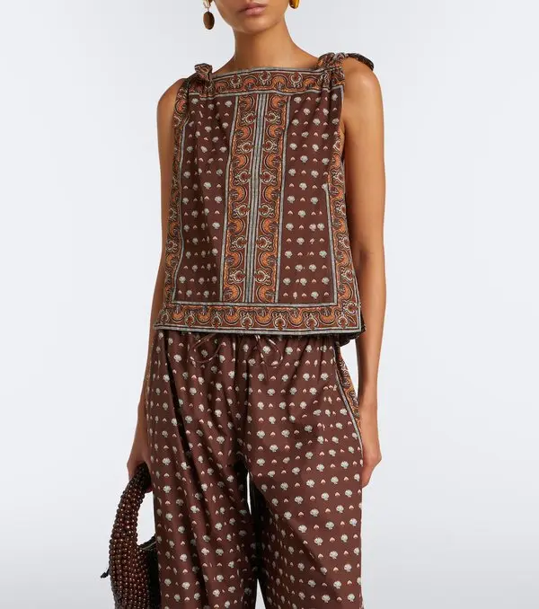 DÔEN Amalia Printed Cotton Voile Top - Brown