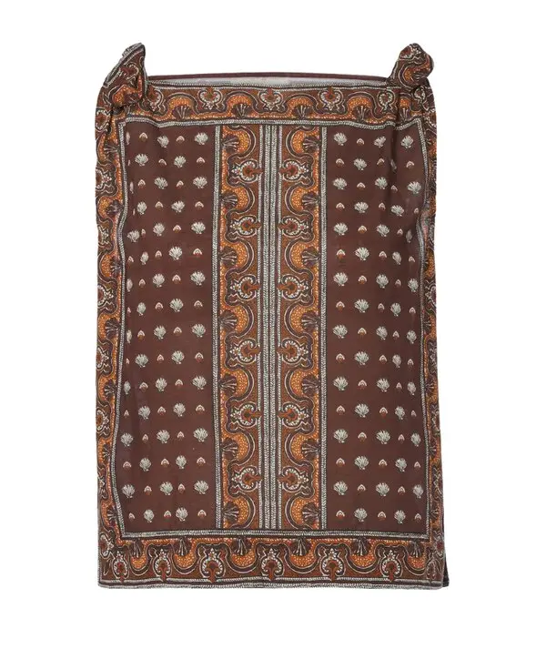 DÔEN Amalia Printed Cotton Voile Top With Tie Shoulder Straps - Brown