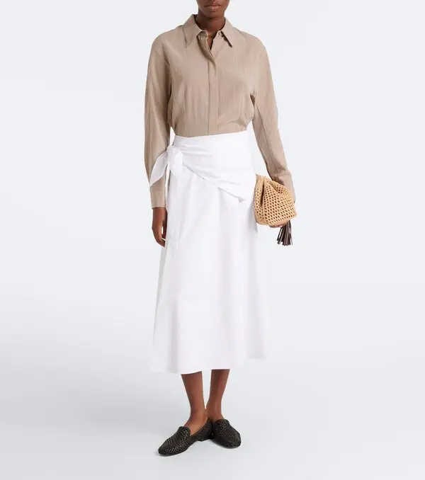 Vince Scarf-detail Cotton Poplin Midi Skirt - White