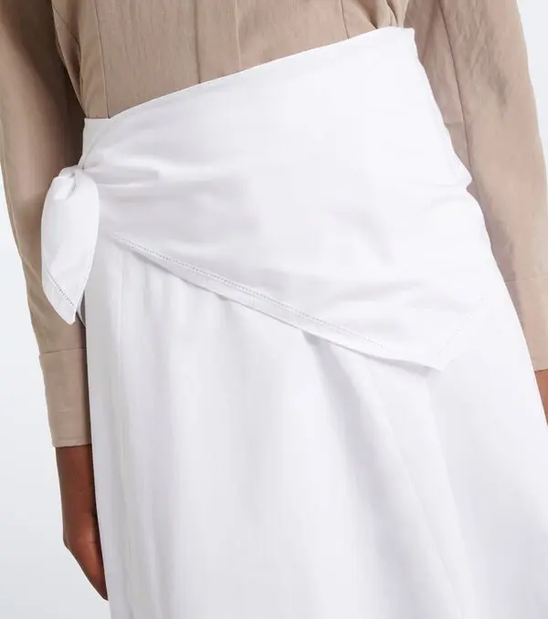 Vince Scarf-detail Cotton Poplin Midi Skirt - White