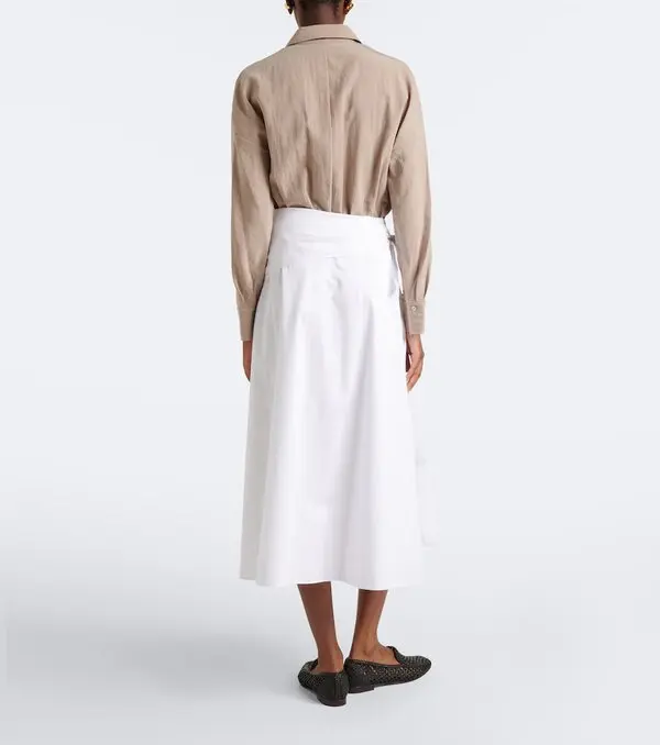 Vince Scarf-detail Cotton Poplin Midi Skirt - White