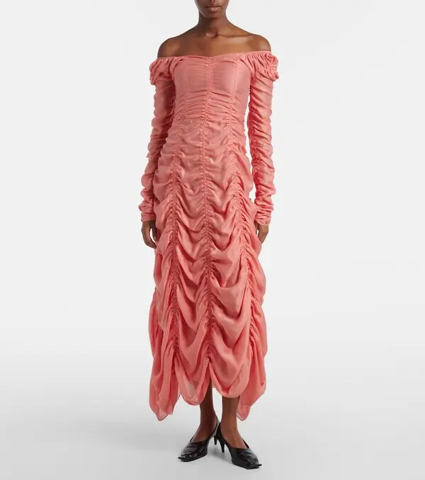 Khaite Judith Ruched Voile Cocktail Dress - Pink
