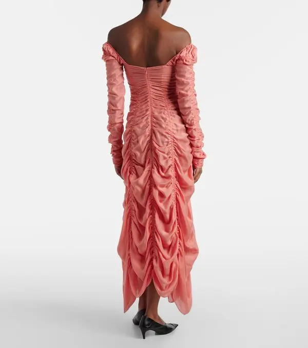 Khaite Judith Ruched Voile Cocktail Dress - Pink