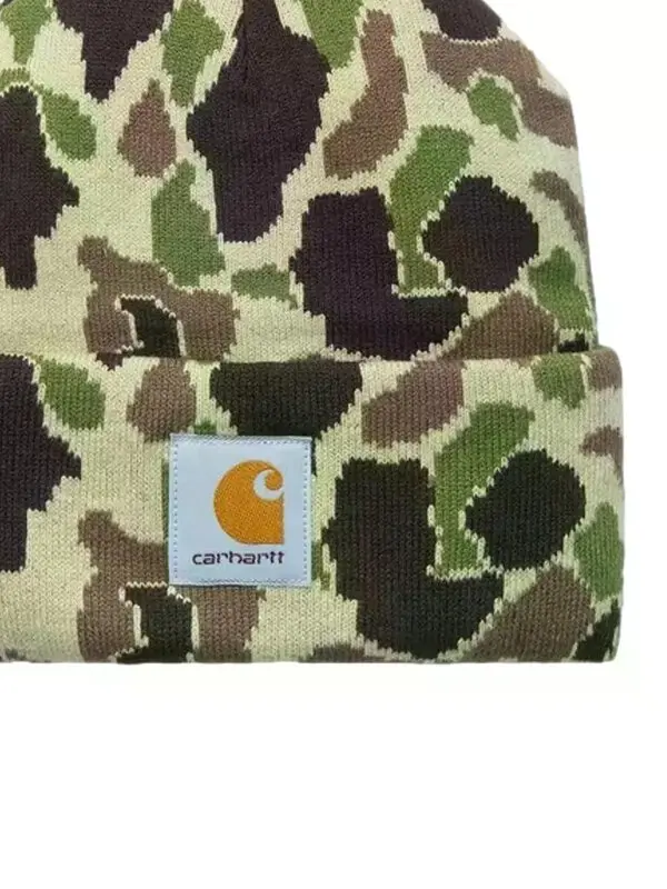 Carhartt Work In Progress Camouflage Logo-patch Beanie Hat - Green