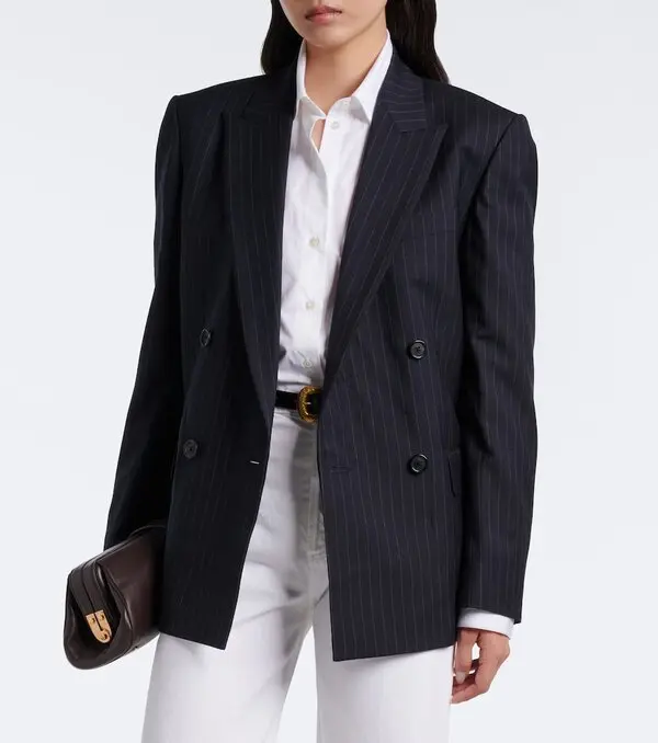 NILI LOTAN Leston Pinstriped Wool Blazer - Blue