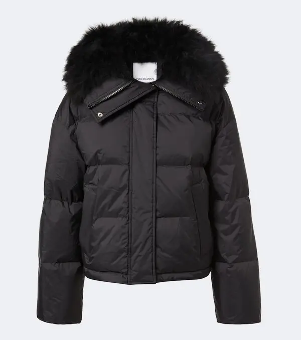 YVES SALOMON Doudoune Shearling-trimmed Down Jacket - Black