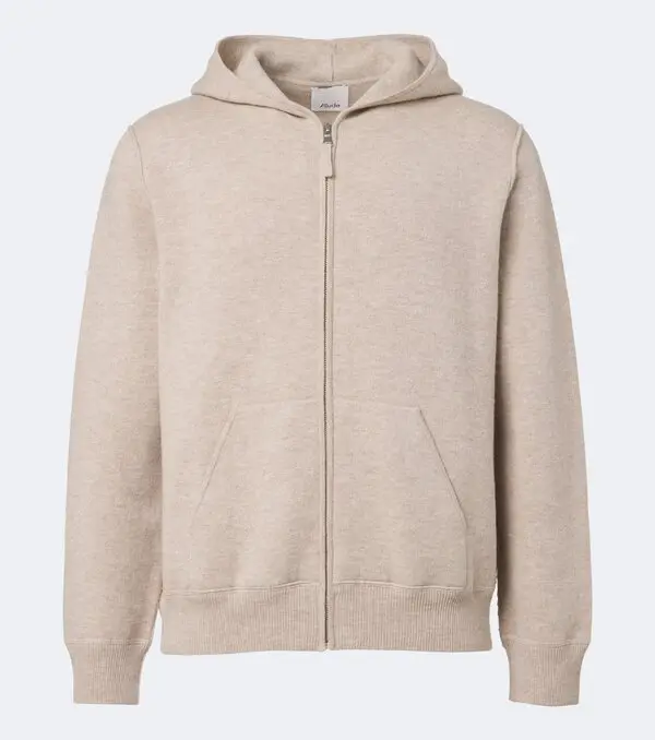 ALLUDE Knitted Wool And Cashmere Zip-up Hoodie - Beige