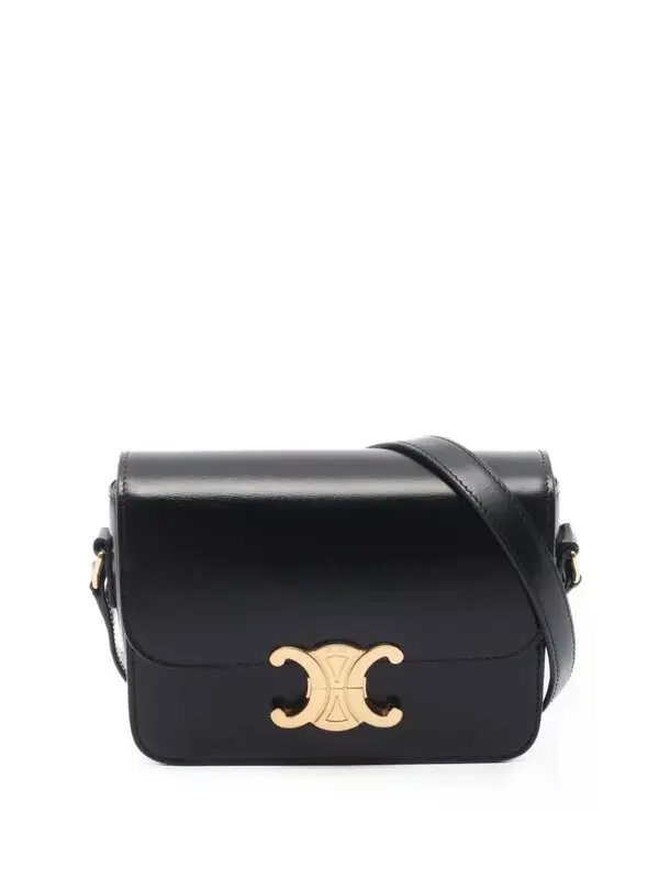 Celine 2000-2026 Teen Shiny Calfskin Triomphe Crossbody Bag - Black