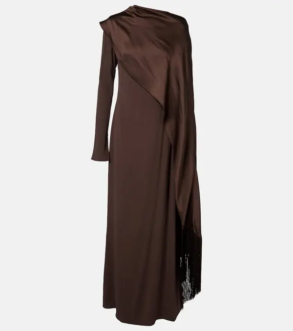 TALLER MARMO Camel Crepe Gown With Fringe Detail - Brown