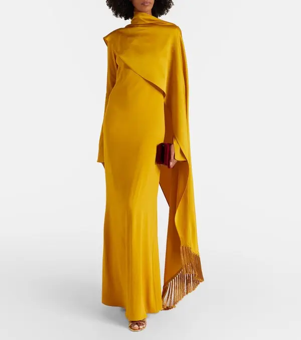 TALLER MARMO Mounia Cape Effect Gown - Yellow