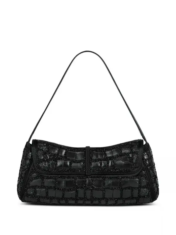 Balmain Metropolis Bag In Crocodile-effect Leather With Beaded Embroidery