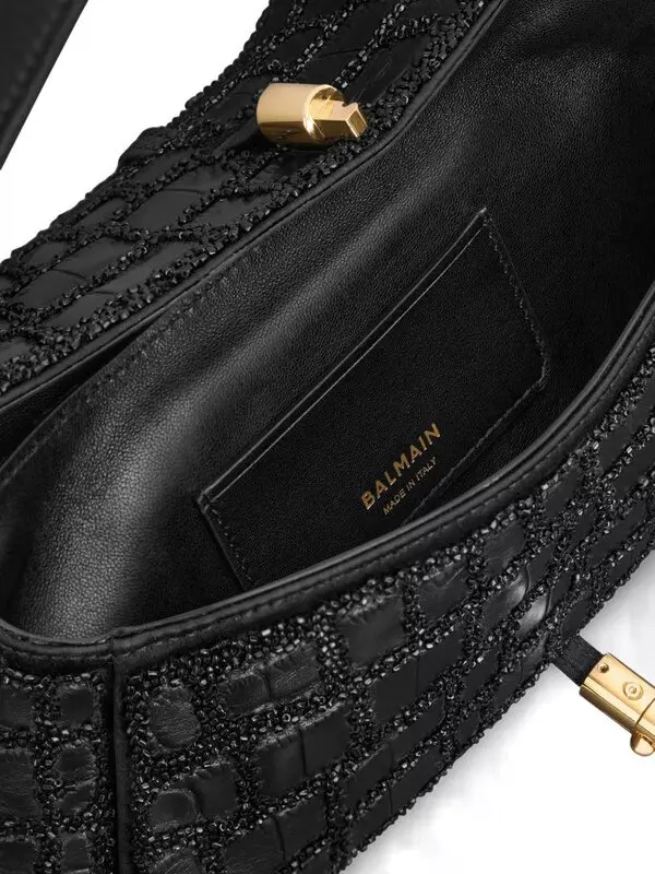 Balmain Metropolis Bag In Crocodile-effect Leather With Beaded Embroidery