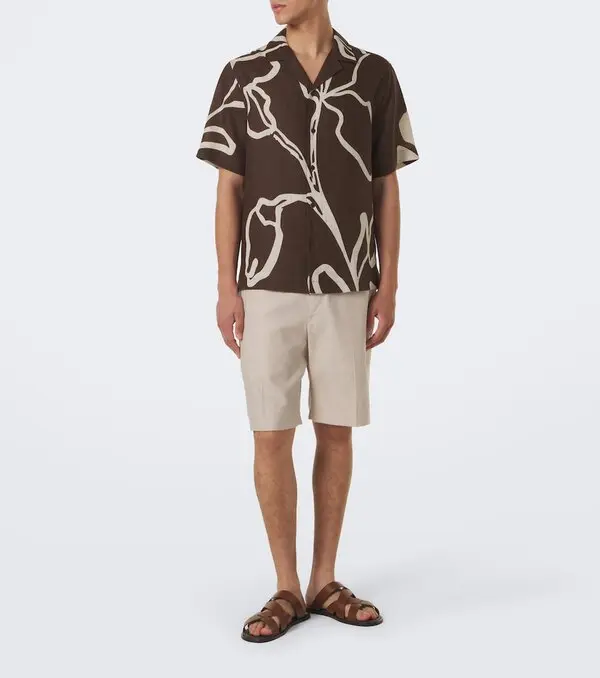 Frescobol Carioca Printed Linen Bowling Shirt - Brown