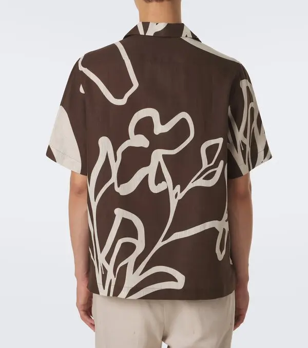 Frescobol Carioca Printed Linen Bowling Shirt - Brown