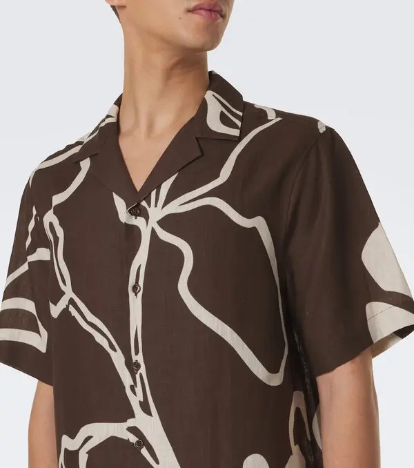Frescobol Carioca Printed Linen Bowling Shirt - Brown