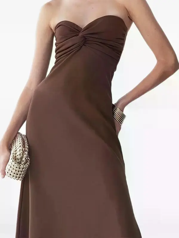 BWLDR Twist Detail Strapless Maxi Dress - Brown