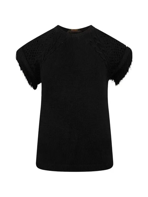 MOORER Fringe-trim Cable-knit Sweater - Black