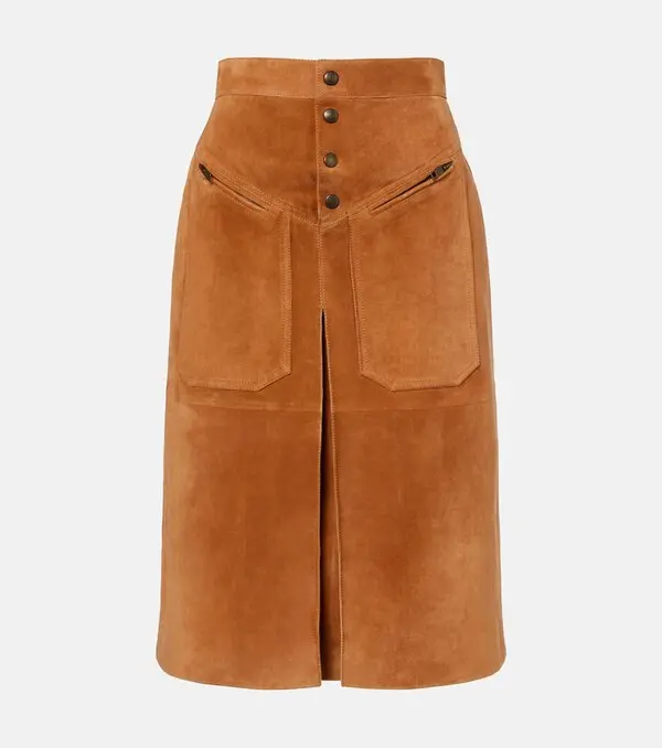 Chloé Suede Midi Skirt - Brown