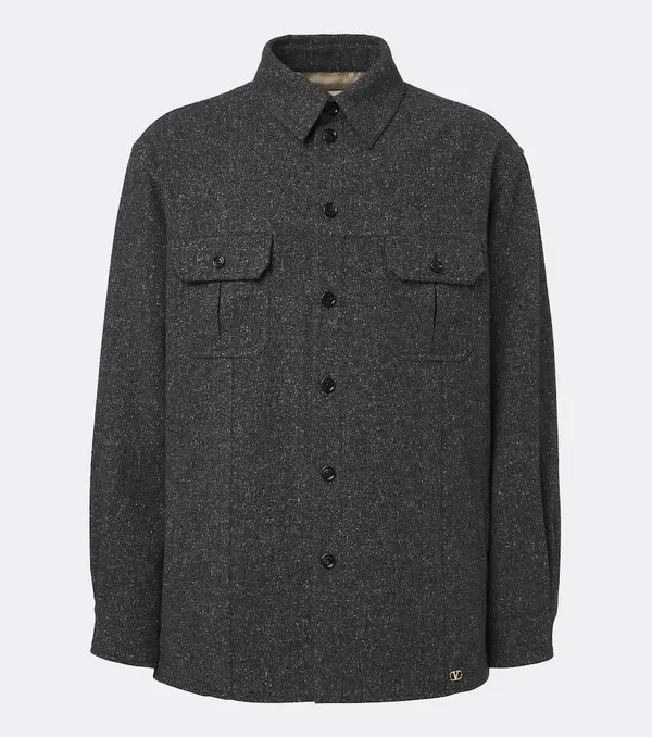 Valentino Garavani Vlogo Wool And Silk-blend Overshirt - Grey