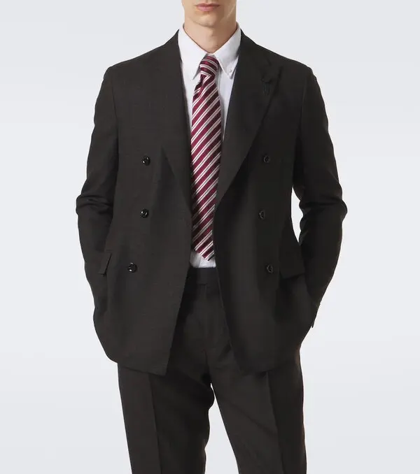 LARDINI Checked Double-breasted Virgin Wool Blazer