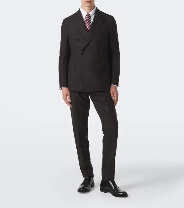 LARDINI Checked Double-breasted Virgin Wool Suit