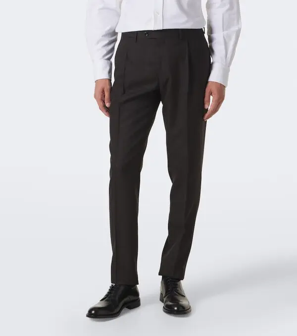 LARDINI Checked Double-breasted Virgin Wool Suit