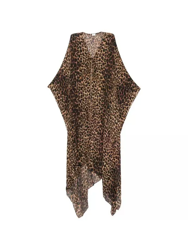 Saint Laurent Leopard-print Silk Cape - Brown