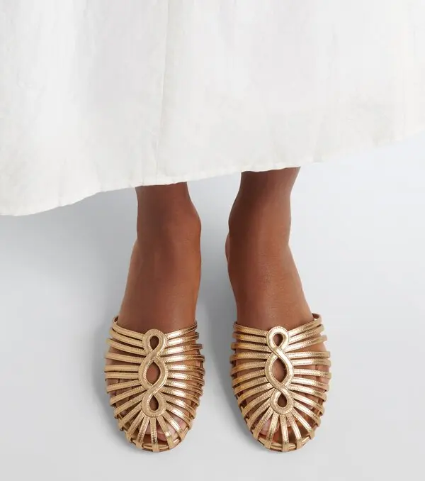 AQUAZZURA Sweet Surrender Metallic Leather Mules - Gold