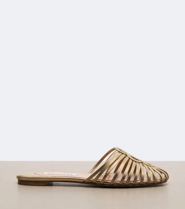 AQUAZZURA Sweet Surrender Metallic Leather Mules - Gold