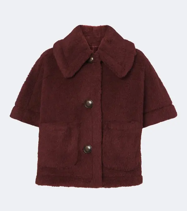 Max Mara Alpaca, Wool, And Silk Teddy Cape - Burgundy