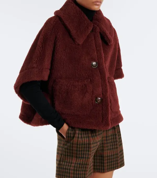 Max Mara Alpaca, Wool, And Silk Teddy Cape - Burgundy