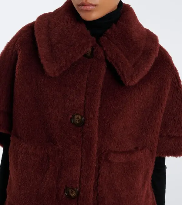 Max Mara Alpaca, Wool, And Silk Teddy Cape - Burgundy