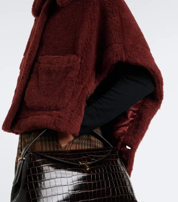 Max Mara Alpaca, Wool, And Silk Teddy Cape - Burgundy
