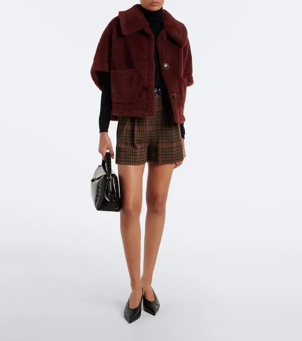 Max Mara Alpaca, Wool, And Silk Teddy Cape - Burgundy