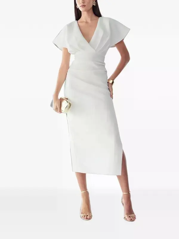 BWLDR Eliza V-neck Ruched Midi Dress - White