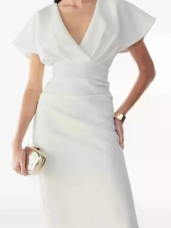 BWLDR Eliza V-neck Ruched Midi Dress