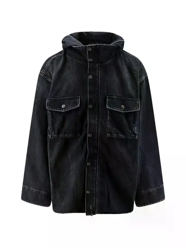 Balenciaga Logo-embroidered Hooded Denim Jacket - Black