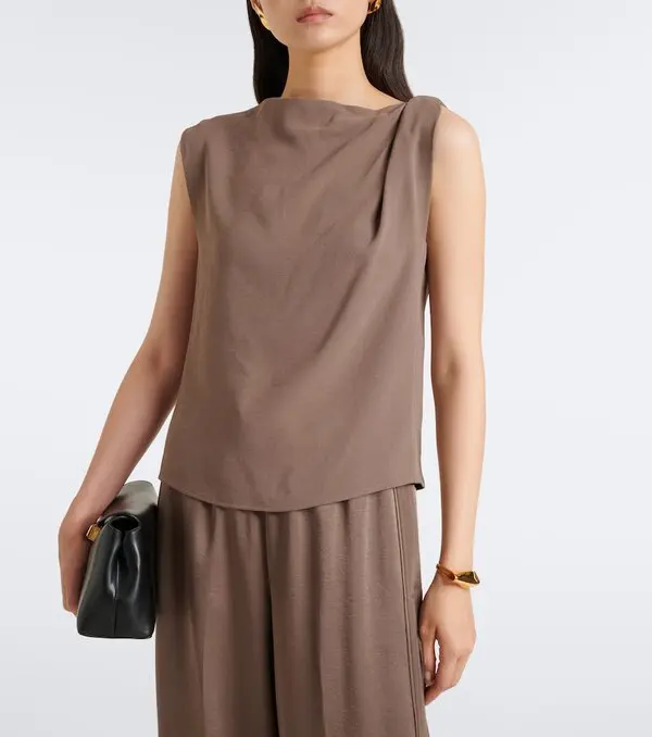 Vince Draped Crêpe Top - Brown