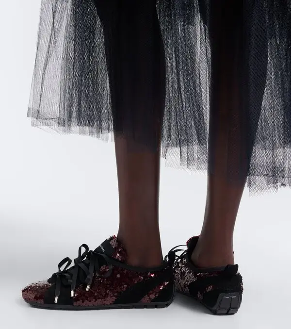 Simone Rocha Sequined Ballerina Sneakers - Burgundy