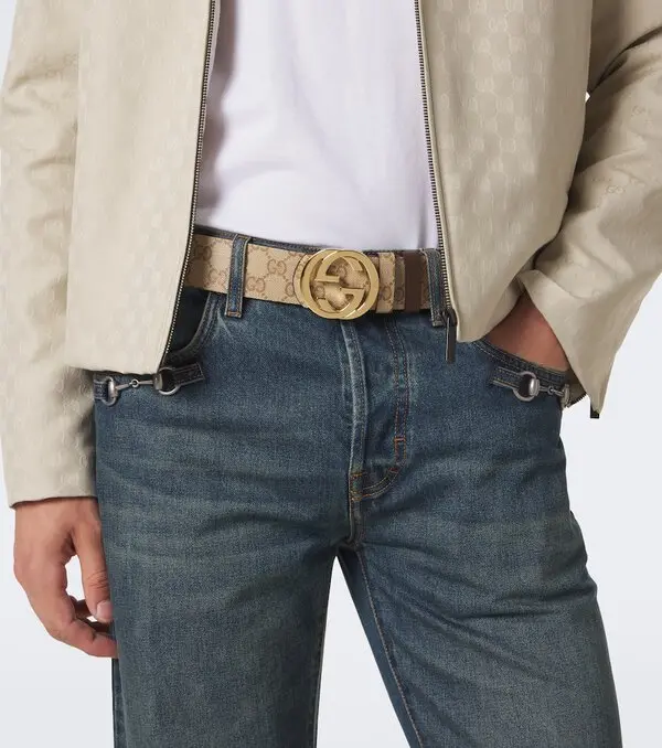 Gucci Gg Canvas Reversible Belt - Beige