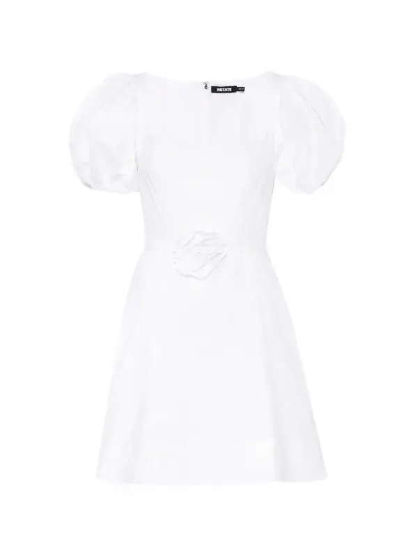 ROTATE BY BIRGER CHRISTENSEN Puff-sleeve Floral-appliqué Mini Dress - White