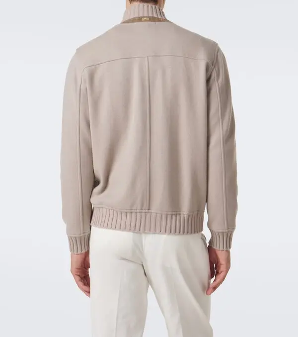 Fedeli Cashmere Bomber Jacket With Leather Details - Beige