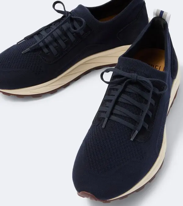 Fedeli Knitted Suede-trimmed Lace-up Sneakers - Blue