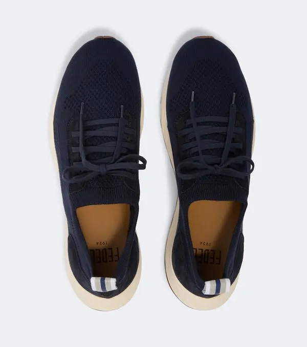Fedeli Knitted Suede-trimmed Lace-up Sneakers - Blue