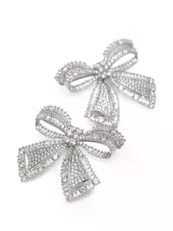SELF-PORTRAIT Crystal-embellished Bow Earrings - Silver