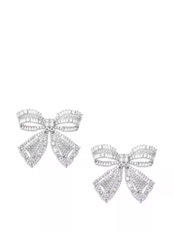 SELF-PORTRAIT Crystal Bow Motif Earrings - Silver